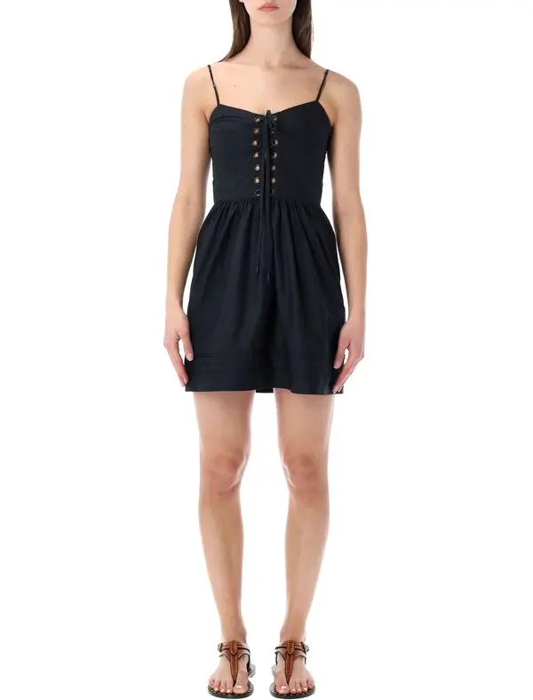 MARANT ETOILE Cotton Mini Dress With Lace-up Detail - Black