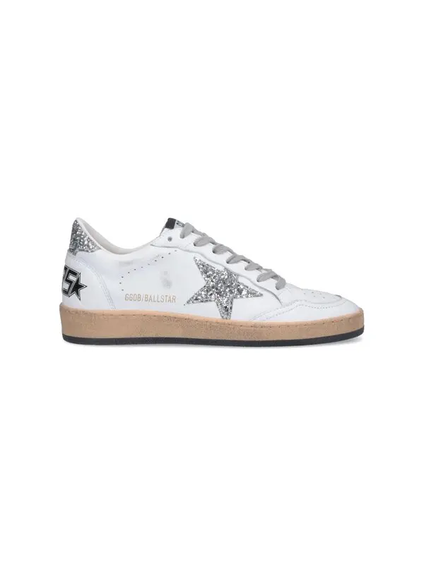 GOLDEN GOOSE Ballstar Leather And Glitter Sneakers - White