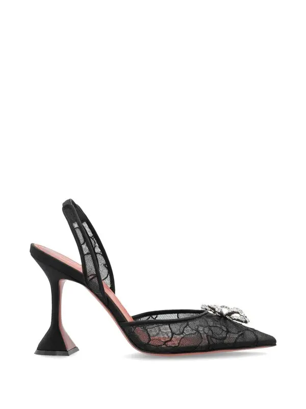 Amina Muaddi Signature 95mm Heel Pumps With Embellished Bow - Nero