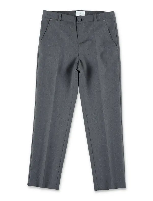 Gucci Wool Twill Trousers With Embroidered Detail And Tailored Crease - Grey