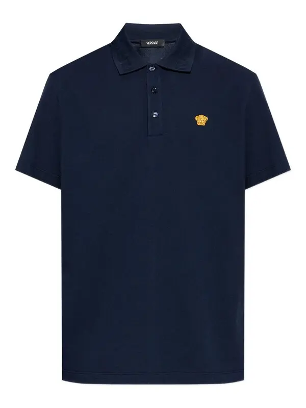 Versace Medusa Embroidered Pocket Polo Shirt - Blue