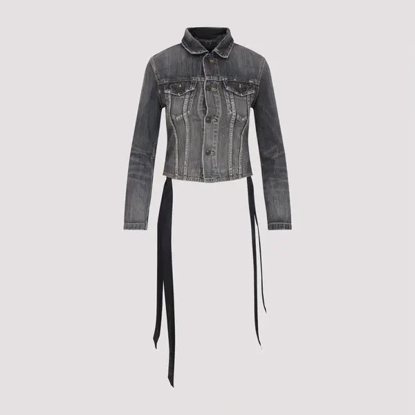 Balenciaga Stonewashed Cotton Denim Jacket With Lace-up Detail - Grey