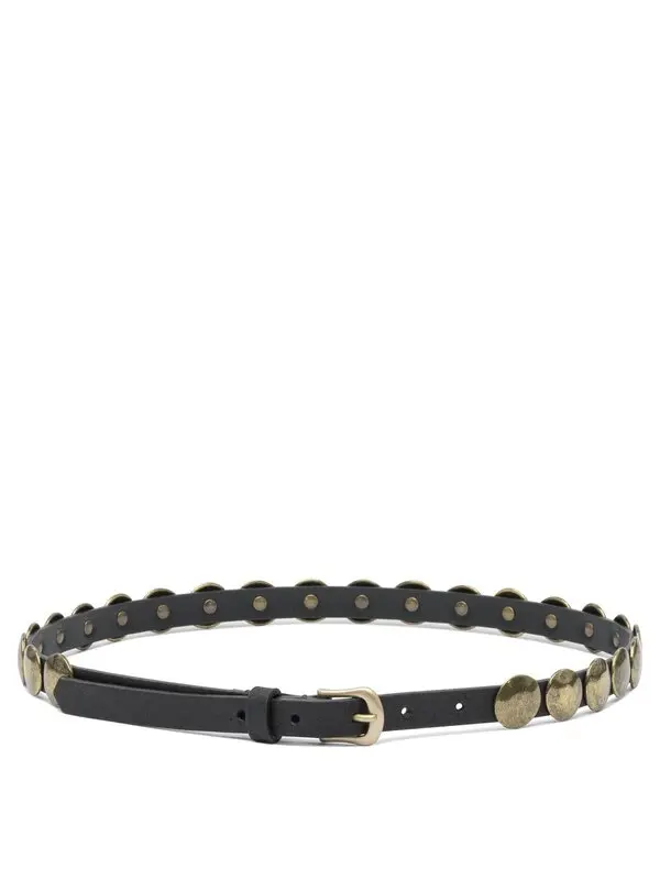 GOLDEN GOOSE Trinidad Aged Studs Leather Belt - Black