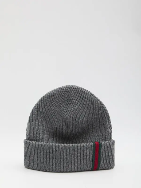 Gucci Wool Beanie With Web Detail - Grey