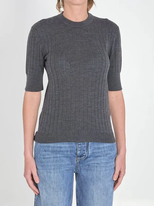 Bottega Veneta Ribbed Short-sleeve Wool Sweater - Grey