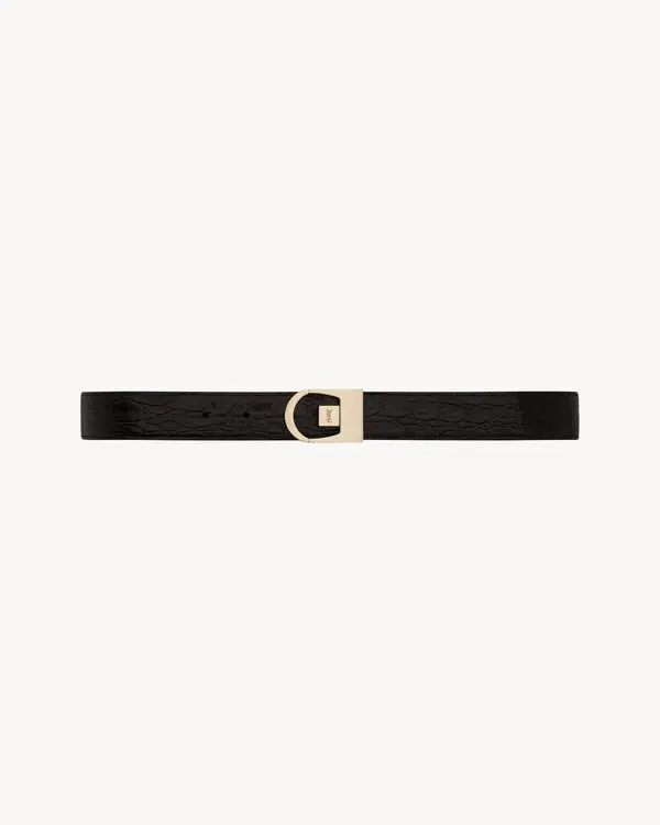 Saint Laurent Reversible Belt In Crocodile Embossed Leather - Black