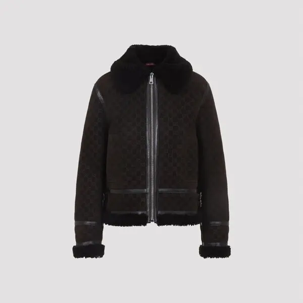 Gucci Printed Suede Shearling Jacket