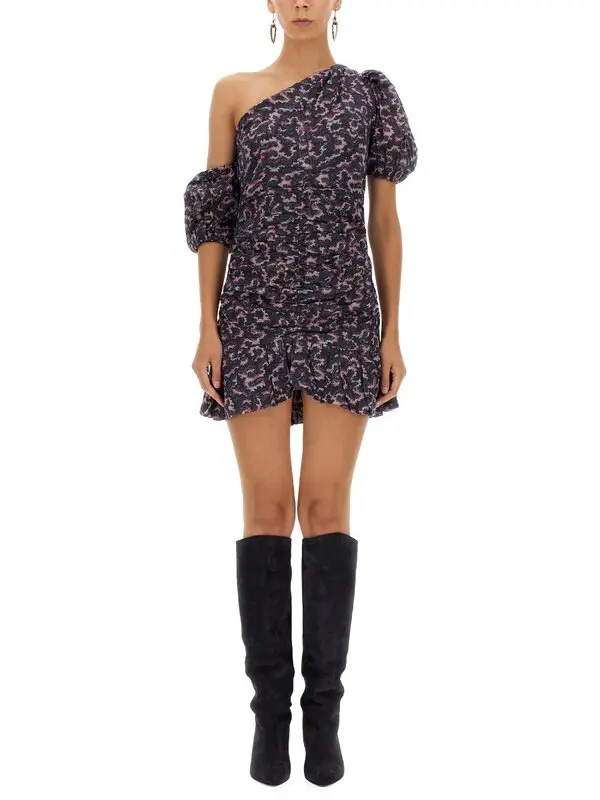 MARANT ETOILE Asymmetrical Gathered Floral-print Cotton-mousseline Wrap Dress - Black