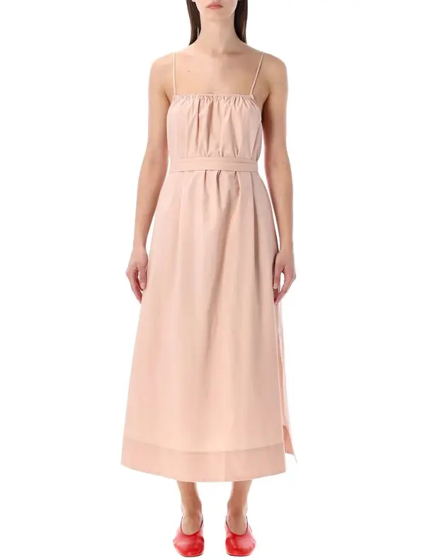 Soeur Heidi Midi Dress With Belted Waist And Slit - Rose Blush