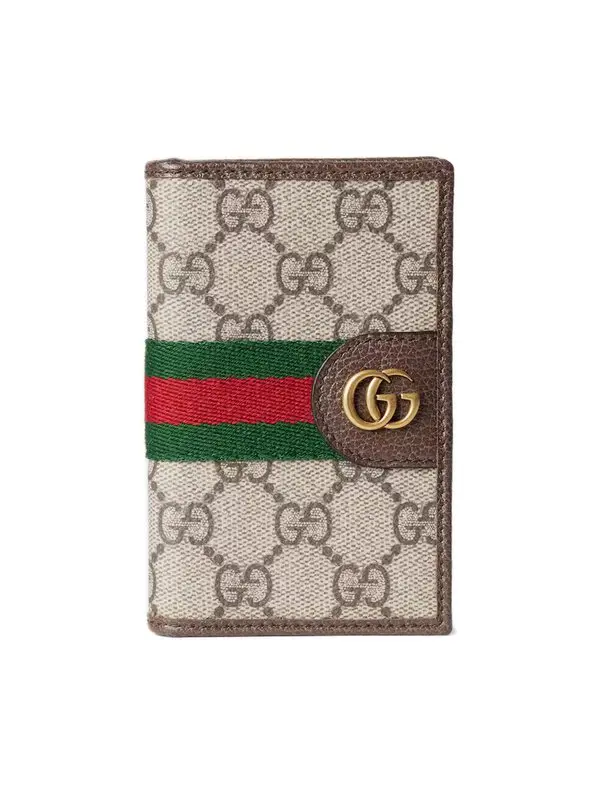 Gucci Mini Gg Monogram Wallet With Gold-tone Hardware - Beige