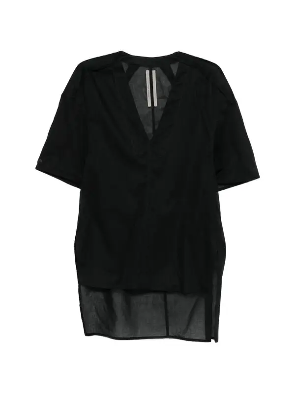 Rick Owens Short-sleeved V-neck Blouse With Side Slits - Black