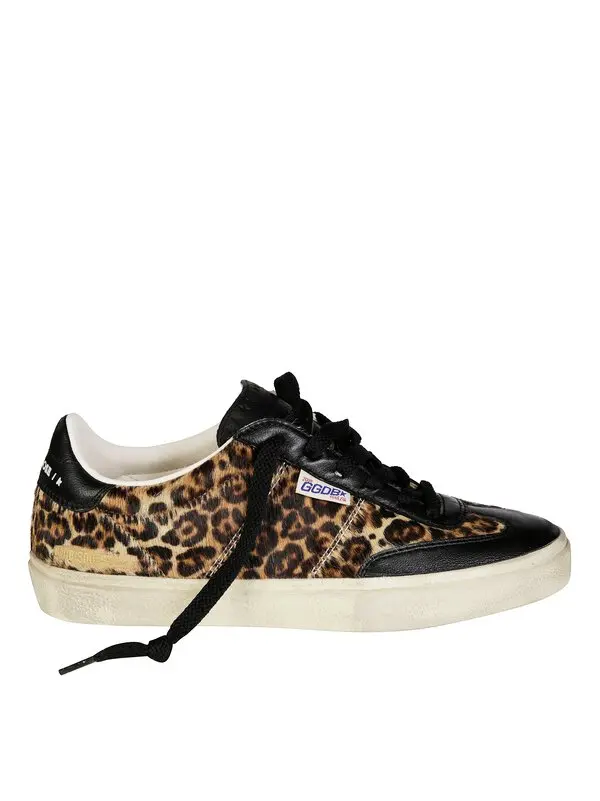 GOLDEN GOOSE Soul-star Distressed Leather-trimmed Leopard-print Calf Hair Sneakers - Marrone