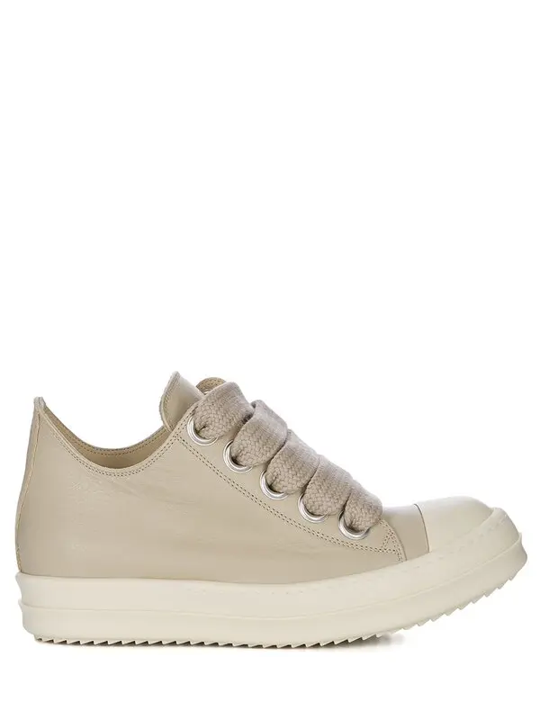 Rick Owens Low Leather Sneakers With Round Toe And Front Lace-up Fastening