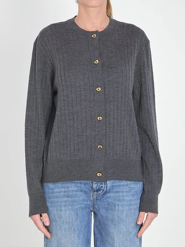 Bottega Veneta Ribbed Wool Cardigan - Grey