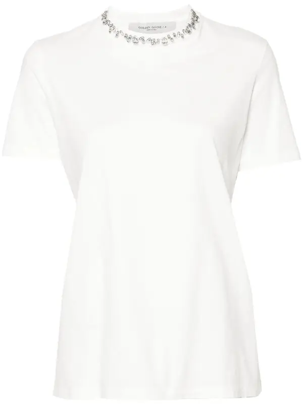 GOLDEN GOOSE Short Sleeve T-shirt With Embellished Collar - Bianco