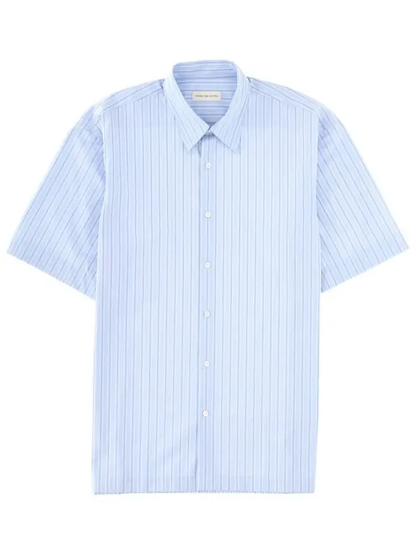 Dries Van Noten Short-sleeve Striped Cotton Button-up Shirt - Azure