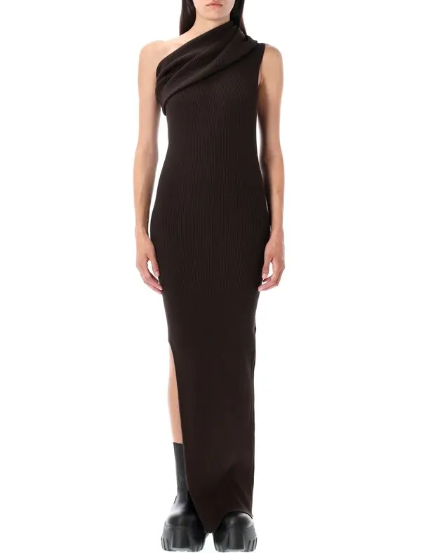 Rick Owens One-shoulder Ribbed Knit Maxi Dress - Brown