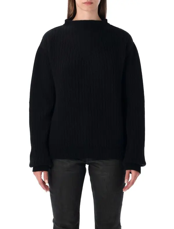 Rick Owens Ribbed High Neck Sweater - Black