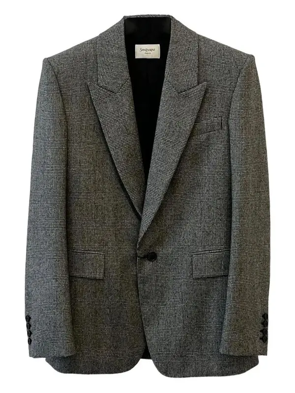 Saint Laurent Checked Single-breasted Blazer - Grey