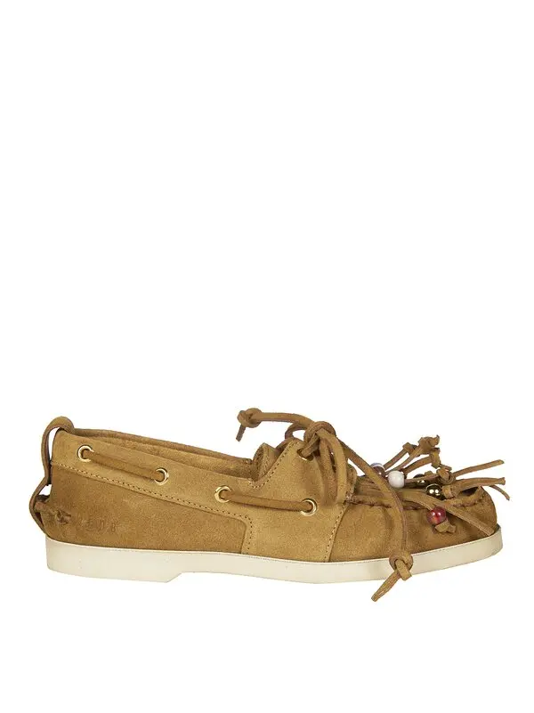 GOLDEN GOOSE Cruise Loafer In Suede With Fringe And Beads - Beige