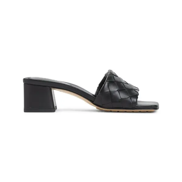 Bottega Veneta Woven Square Toe Block Heel Sandals - Black