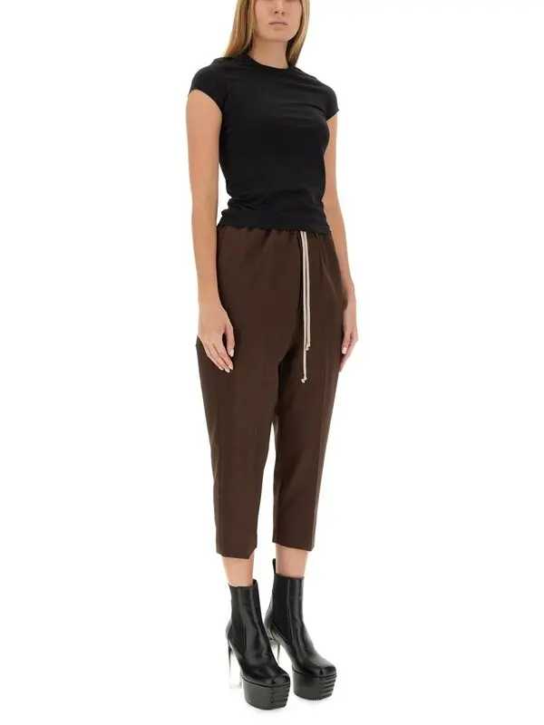 Rick Owens Drawstring Cropped Wool Pants - Brown