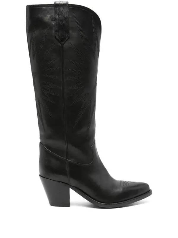 GOLDEN GOOSE Leather Pointed Toe Ankle Boots With Vintage Effect - Black