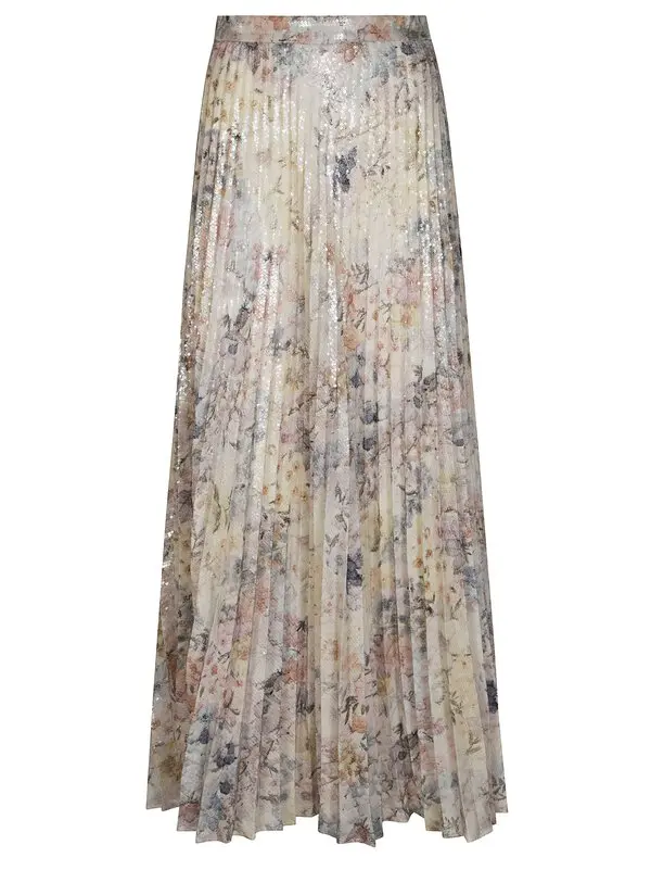 GOLDEN GOOSE Sequin-embellished Pleated Floral Skirt - Rosa