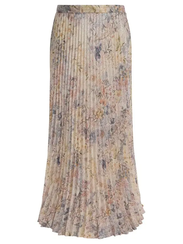 GOLDEN GOOSE Pleated Floral Print Midi Skirt - Beige