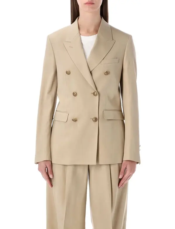 GOLDEN GOOSE Double-breasted Blazer With Heraldic Button Detail - Sand Beige