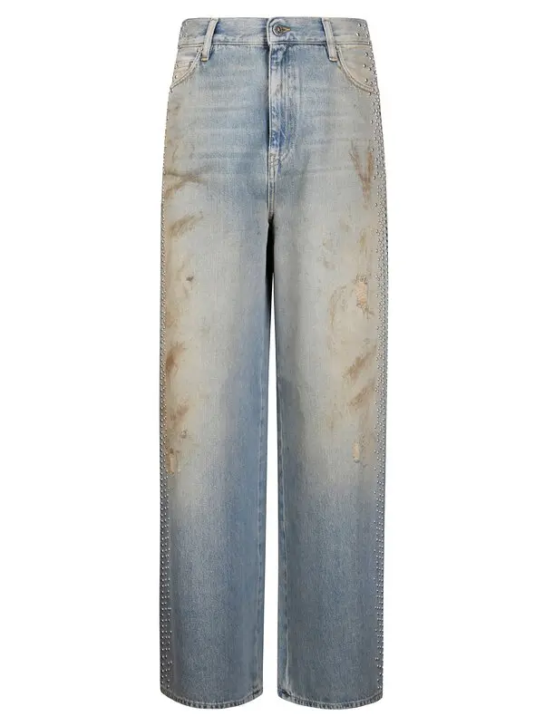 GOLDEN GOOSE Wide-leg Distressed Embellished Jeans - Blu