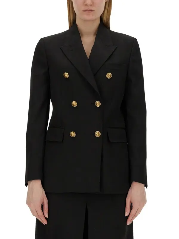 GOLDEN GOOSE Double-breasted Wool Blazer With Gold-tone Button Detailing - Black