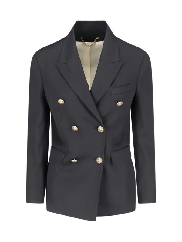 GOLDEN GOOSE Double-breasted Wool Blazer With Gold-tone Button Detailing - Black