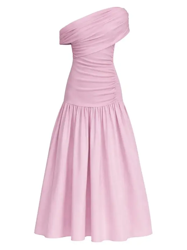SELF-PORTRAIT One-shoulder Midi Dress With Rhinestone Embellishments - Pink
