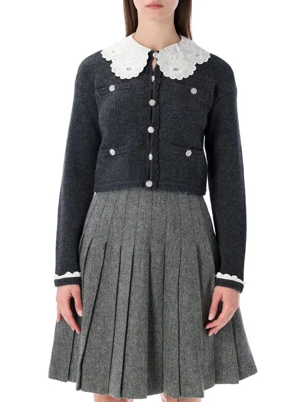 SELF-PORTRAIT Lace-collar Button Cardigan - Grey