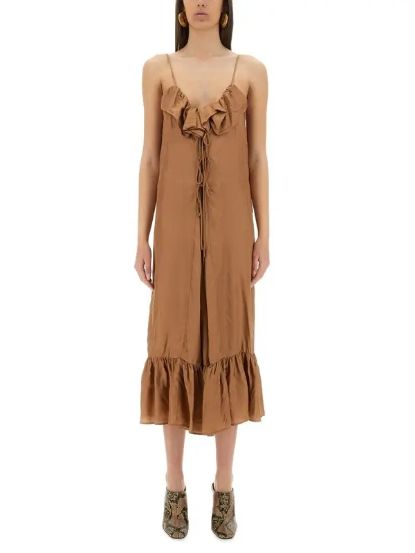 Dries Van Noten Ruffled Tie-detailed Midi Dress - Nude