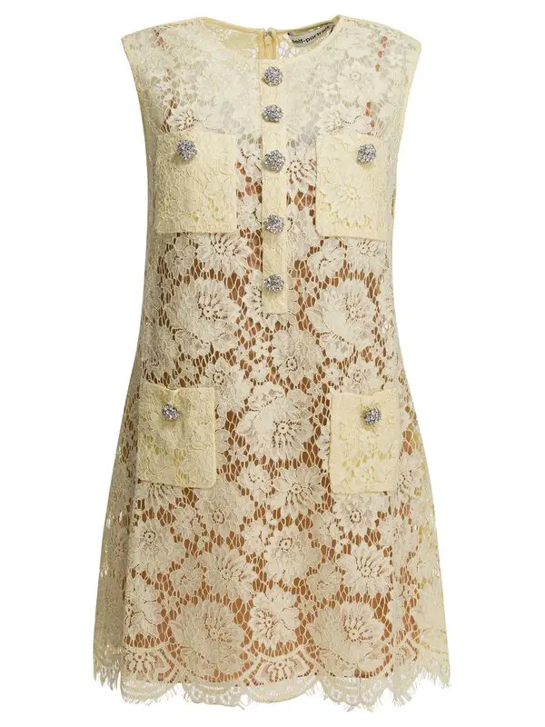 SELF-PORTRAIT Embellished Lace Pocket Mini Dress - Yellow
