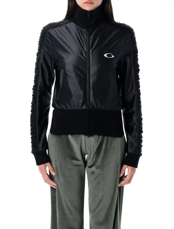 Balenciaga Track Jacket With Embroidered Logo And Draped Sleeves - Black