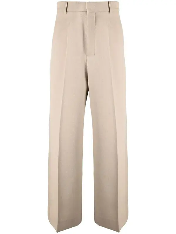 AMI Paris Wide Leg Virgin Wool Trousers - Beige