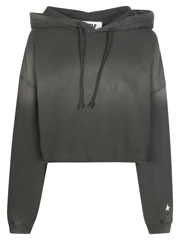 GOLDEN GOOSE Star Cropped Hooded Sweatshirt - Nero