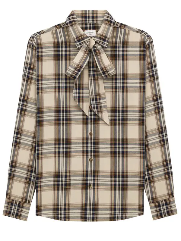 Saint Laurent Bow Detail Embroidered Cotton Shirt - Multicolor