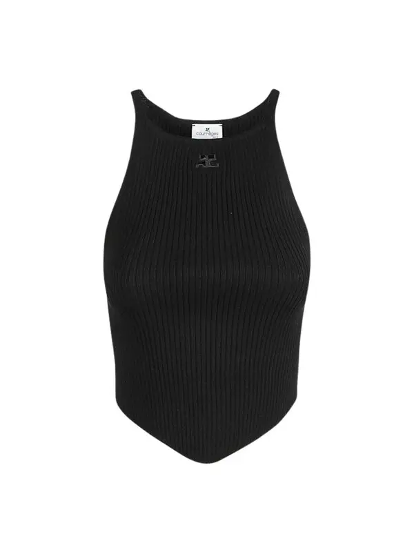 COURREGES Ribbed Knit Mini Top With Pointed Hem - Black
