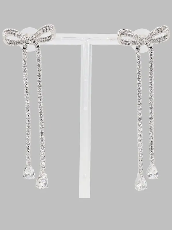 SELF-PORTRAIT Crystal Bow Drop Earrings - Silver