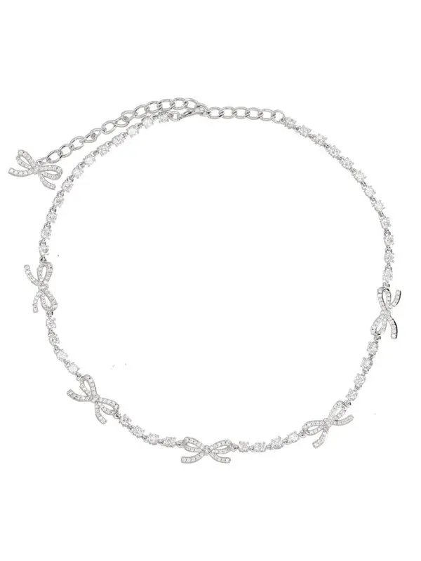 SELF-PORTRAIT Crystal Bow Necklace - Silver