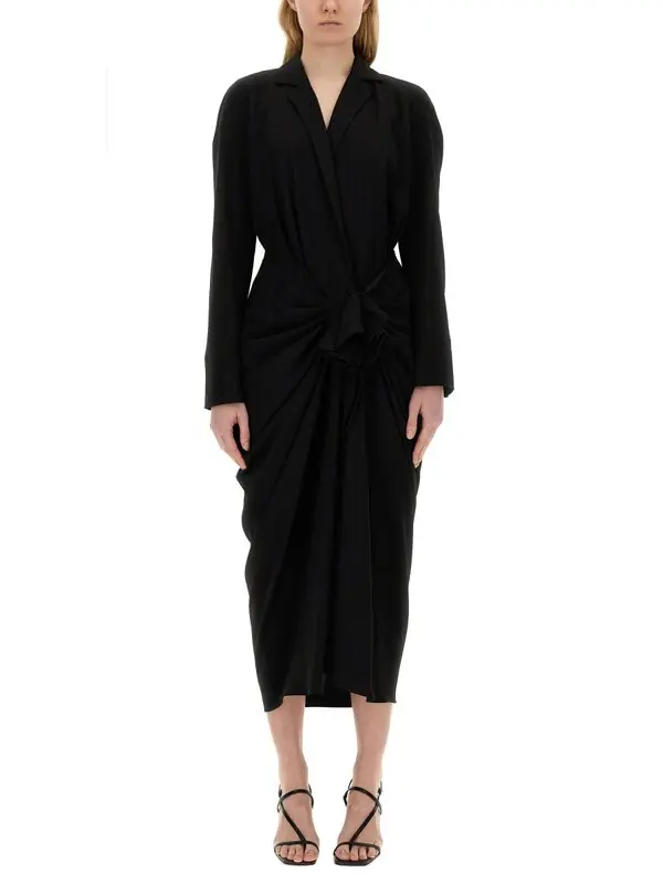 Dries Van Noten Wool-blend Draped Midi Dress - Black