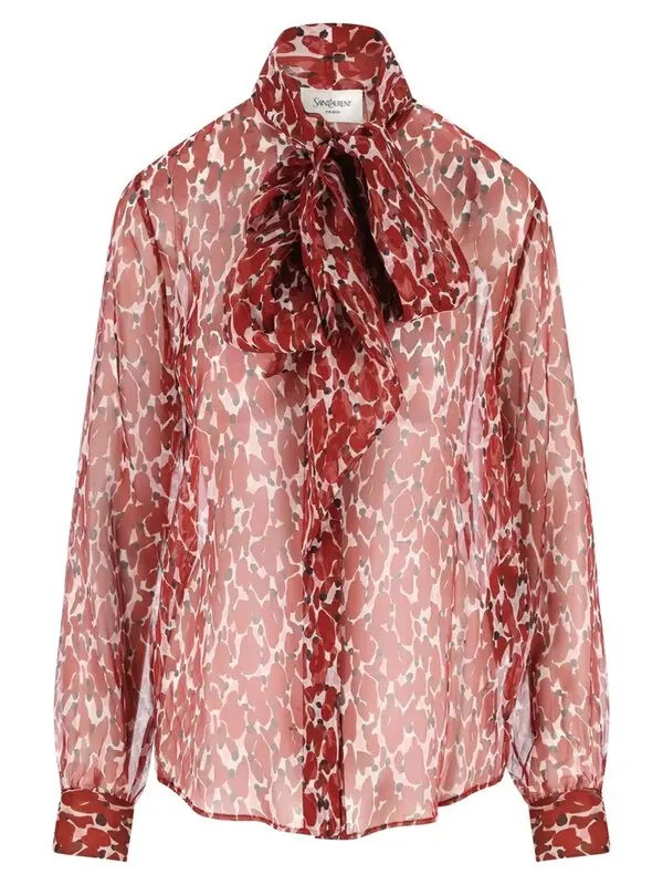 Saint Laurent Floral Silk Scarf Collar Blouse