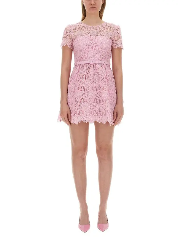 SELF-PORTRAIT Guipure Lace Mini Dress - Pink