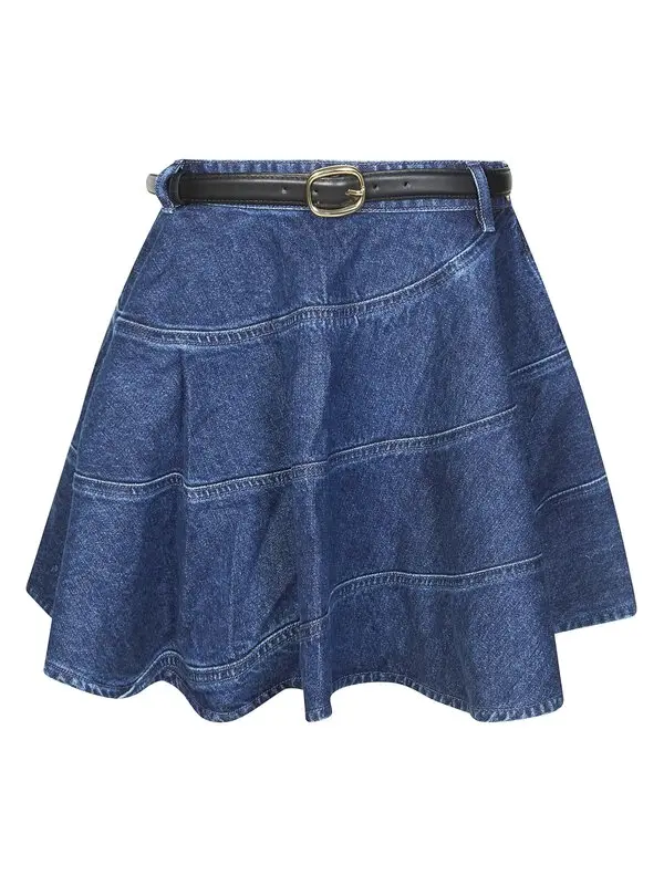 SELF-PORTRAIT A-line Denim Midi Skirt