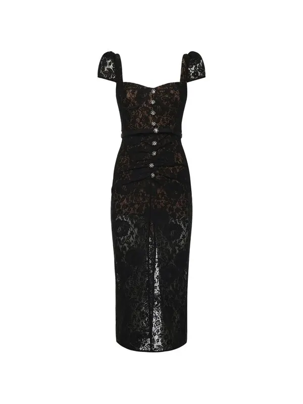 SELF-PORTRAIT Sweetheart Neckline Lace Mini Dress With Removable Belt - Black