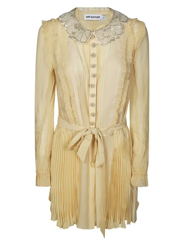 SELF-PORTRAIT Mini Long Sleeve Suit With Flared Skirt - Giallo
